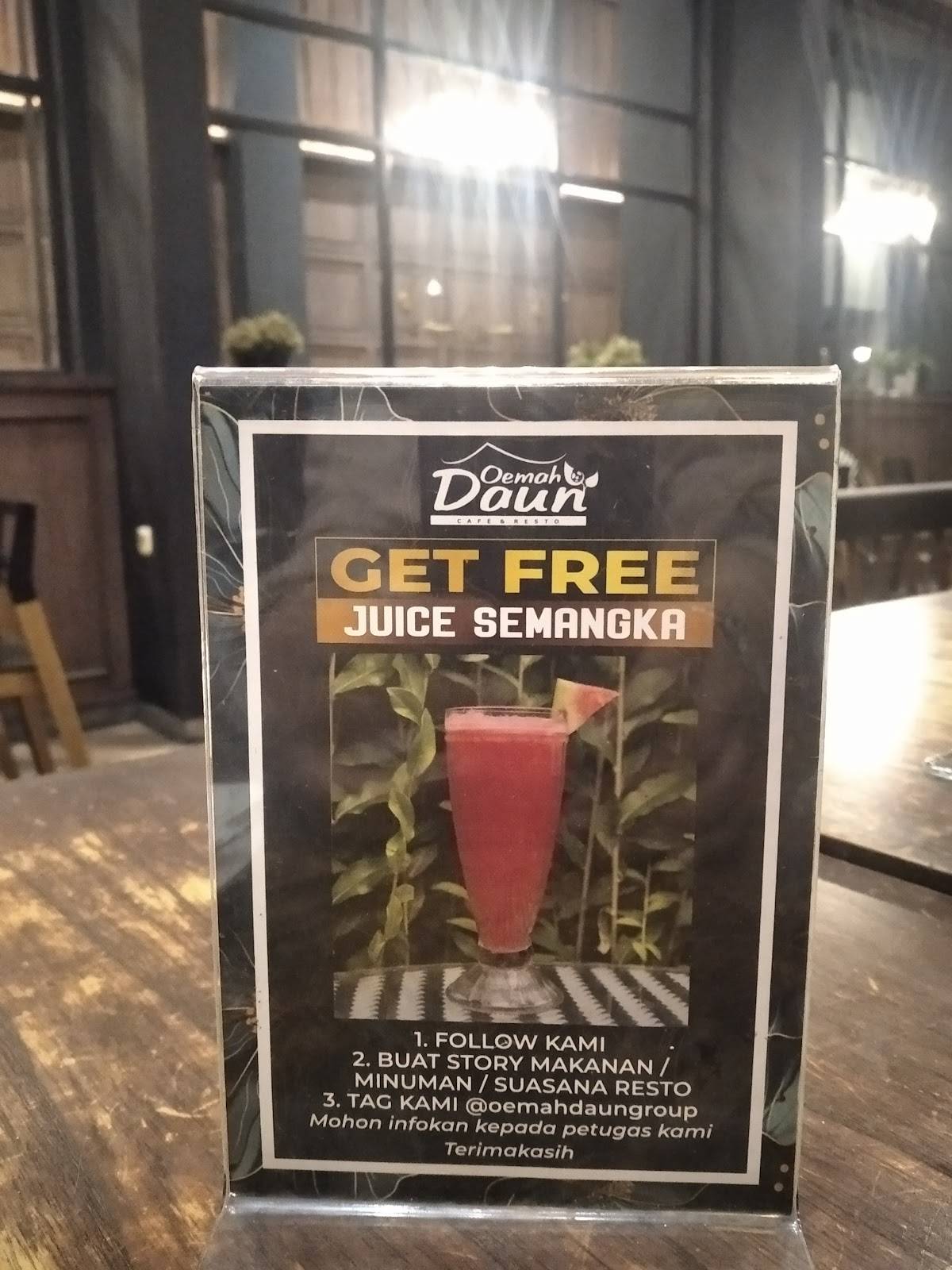 Menu at Oemah Daun Cafe & Resto, Purwokerto, Jl. KH Wahid Hasyim No.101 ...