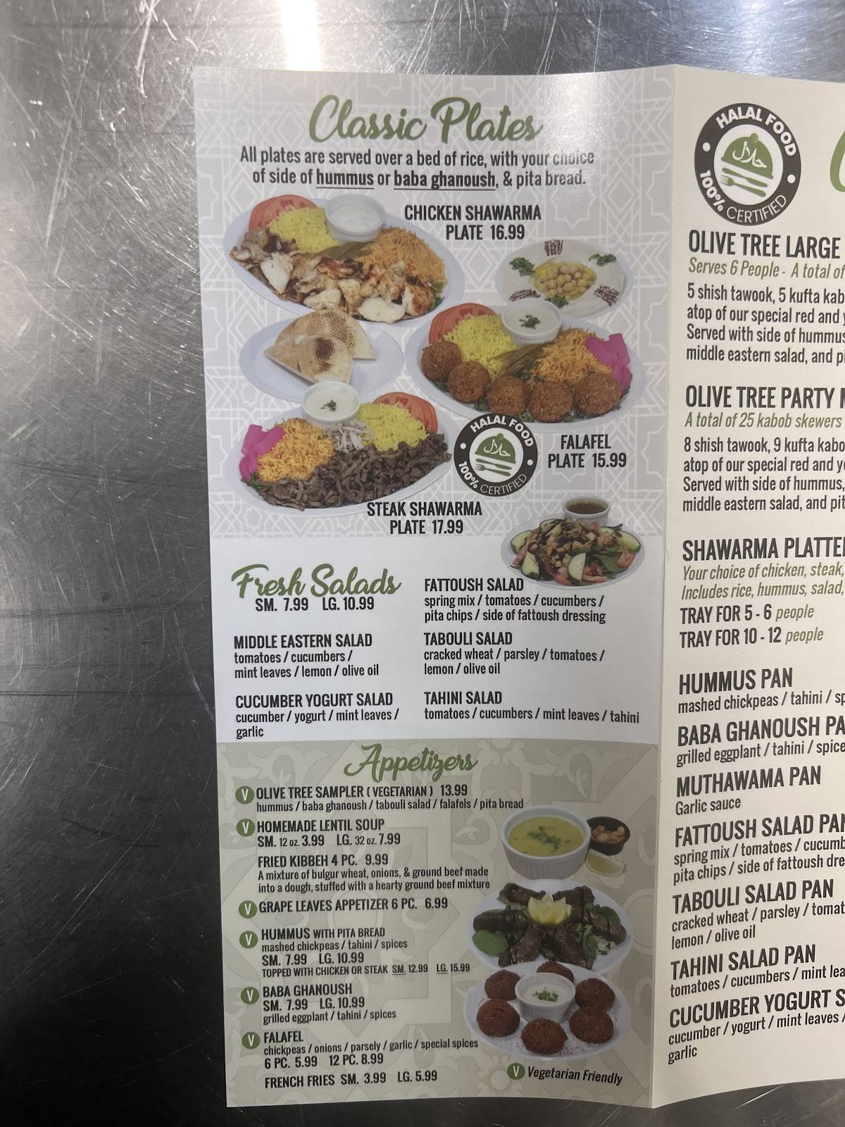 Menu at Olive Tree Mediterranean Cuisine restaurant, Burr Ridge