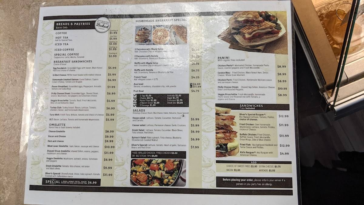 Menu at Oliver’s Café restaurant, Leominster
