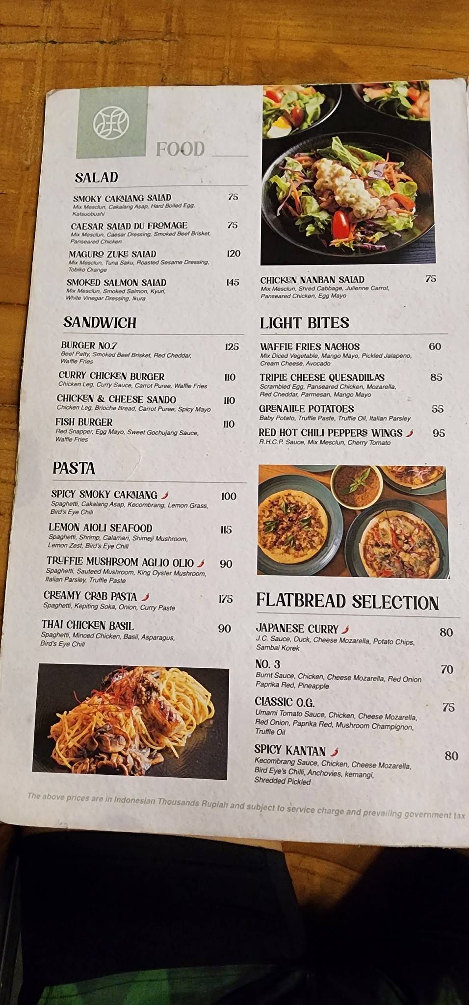Menu at On3 Senayan restaurant, Central Jakarta