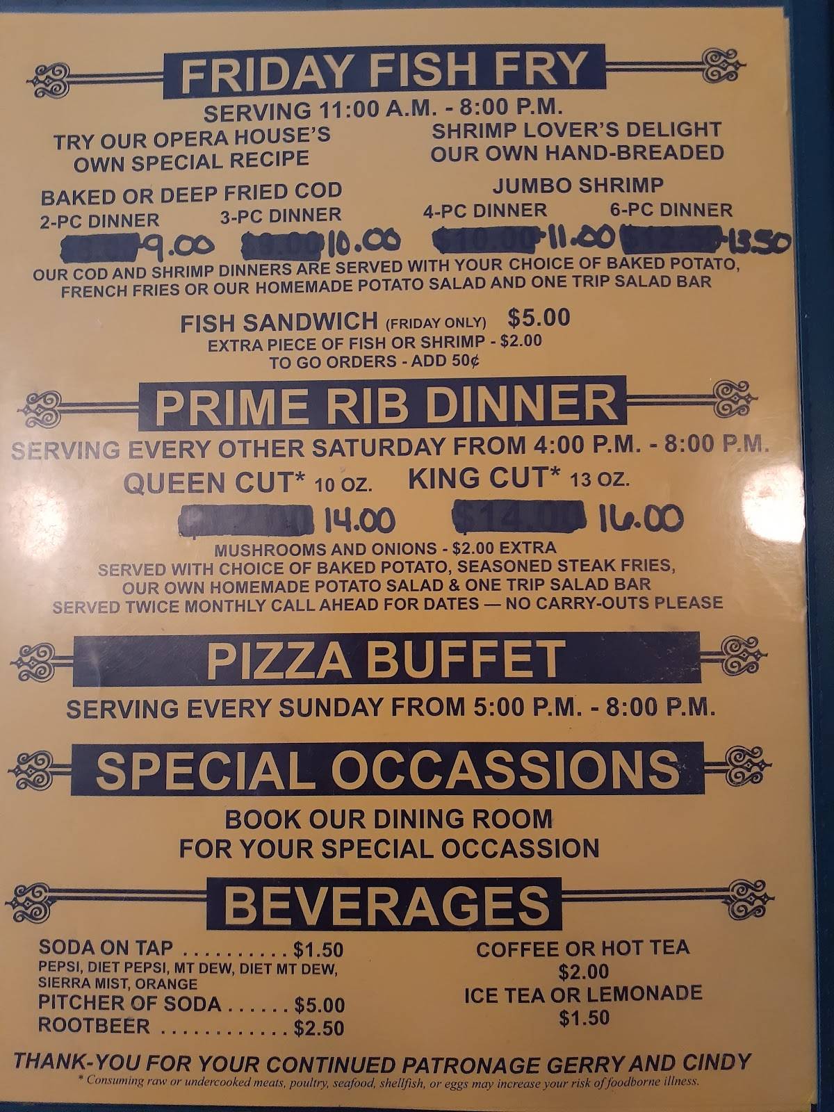 Menu at Opera House Bar & Grill, New Lisbon, 120 S Adams St