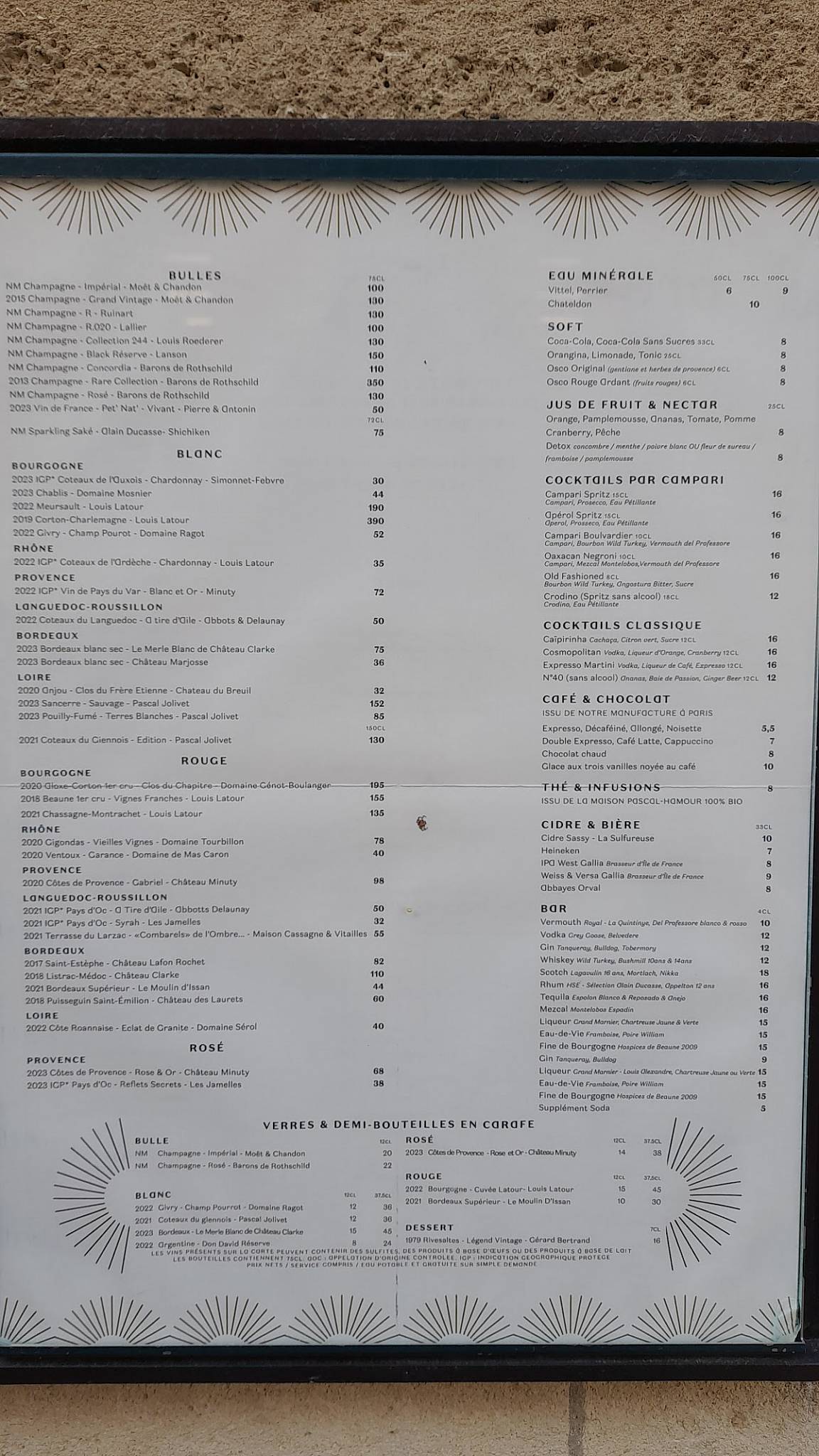 Carta del restaurante Ore - Ducasse au château del Versailles ...