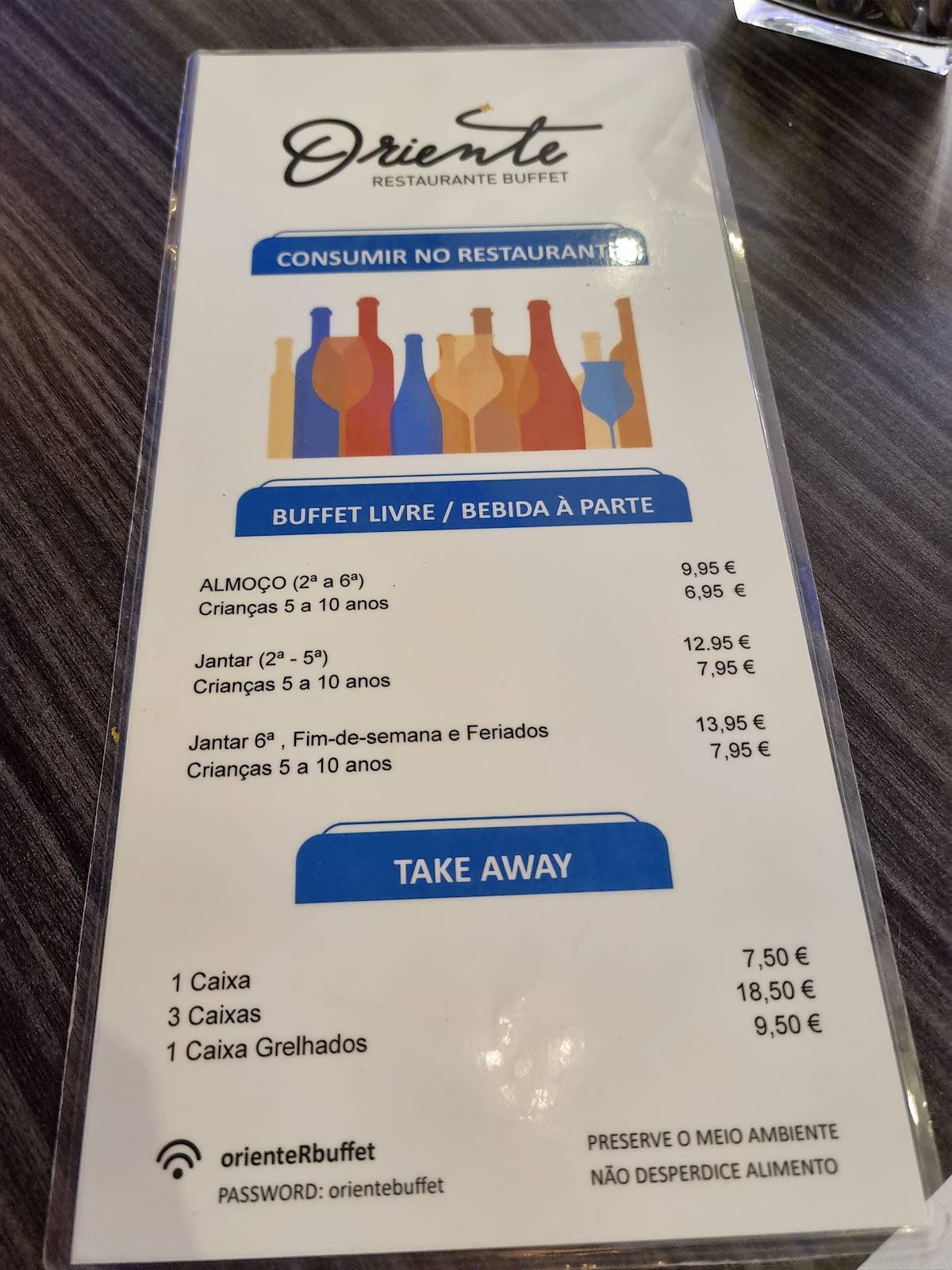 Menu em Oriente Restaurante Buffet, Odivelas