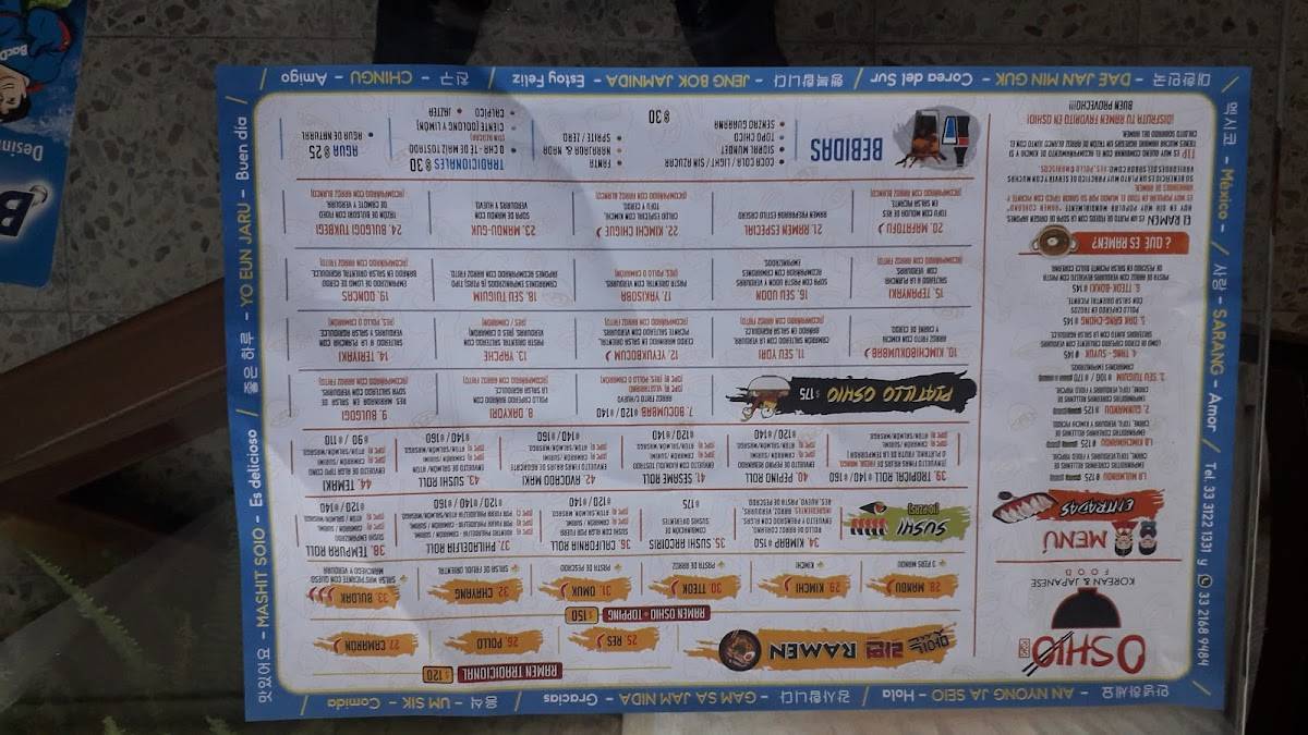 Carta del restaurante Oshio Korean & Japanese Food, Guadalajara