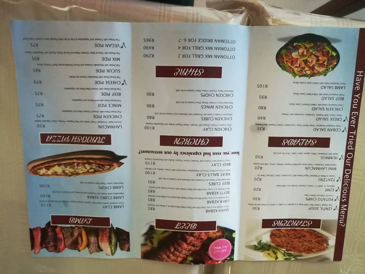 Menu at Ottoman Palace Turkish Restaurant, Midrand