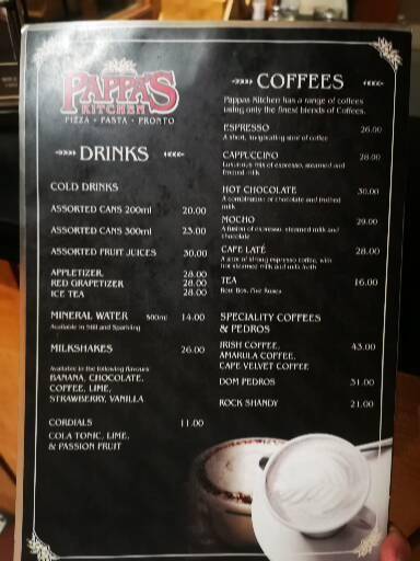 Menu at PAPPAS KITCHEN restaurant, Nelspruit