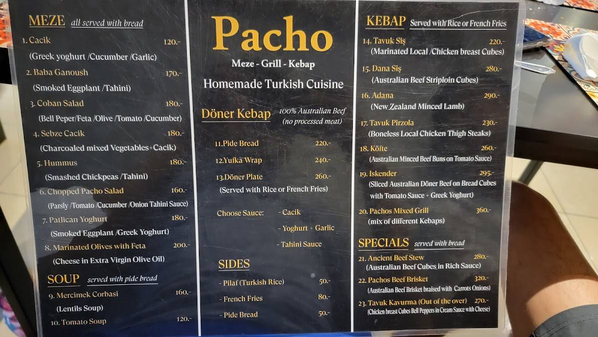Menu at Pacho - Meze - Grill - Kebap - Turkish - Mediterranean ...