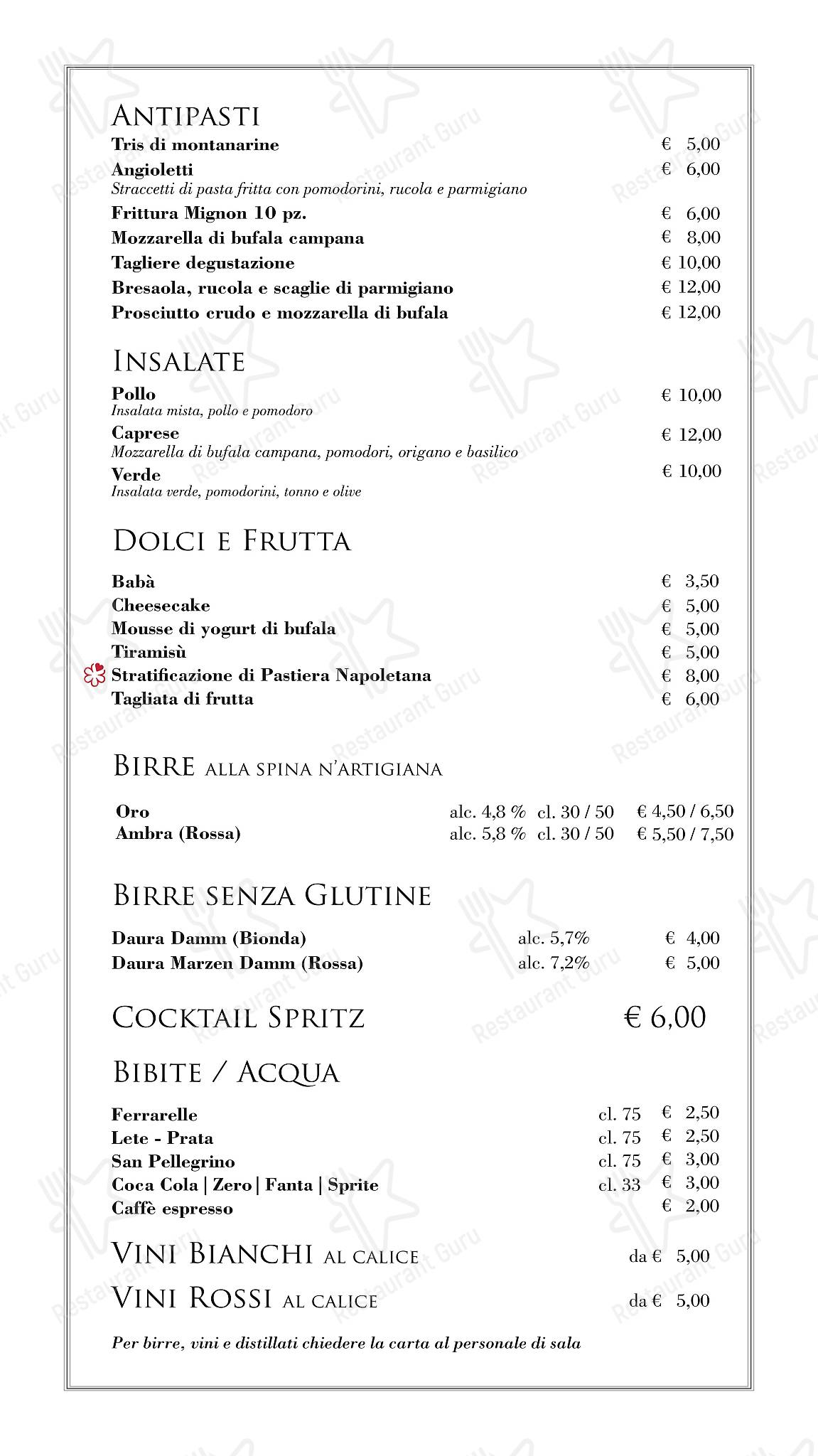 Menu da Palazzo Petrucci Pizzeria, Napoli, P.za S. Domenico Maggiore