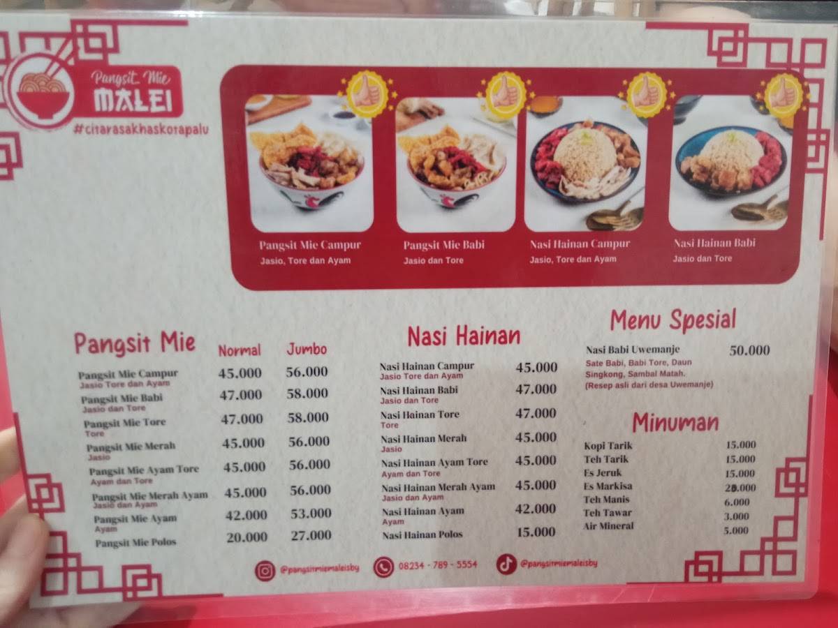 Menu at Pangsit Mie Malei - Darmo Permai Timur restaurant, Surabaya