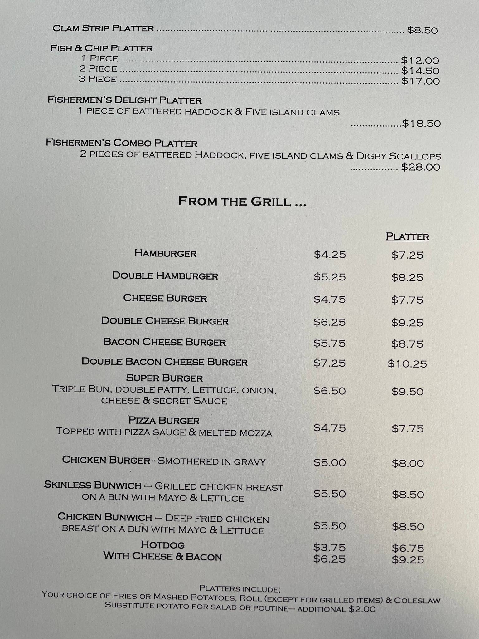 Menu at Parkview Family Restaurant & Inn, Oxford