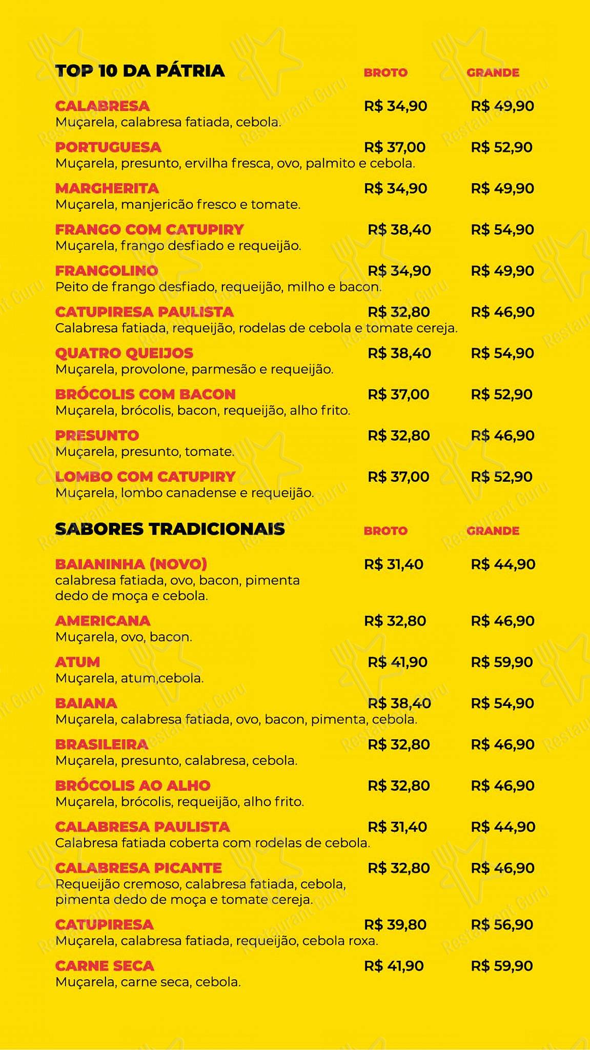 Menu em Pátria Pizza restaurante, Araraquara, R. Voluntários da Pátria