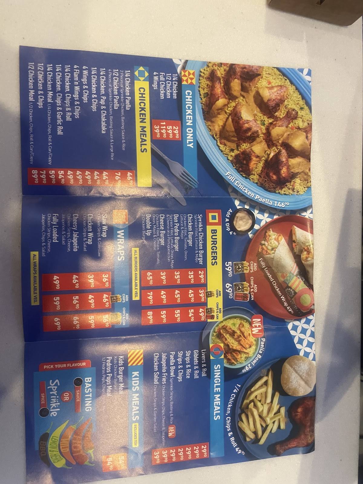 Menu at Pedros Norwood restaurant, Johannesburg