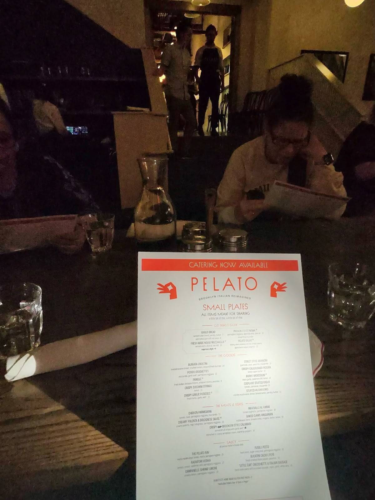 Menu at Pelato restaurant, Nashville
