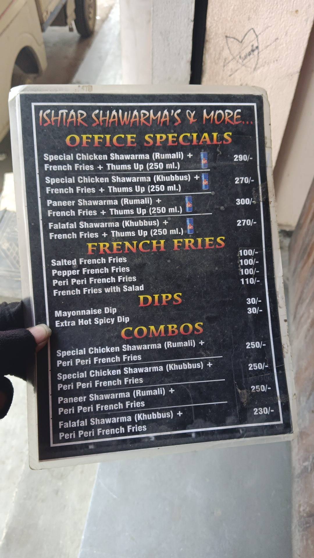 Menu at Persian shawarma, Hyderabad