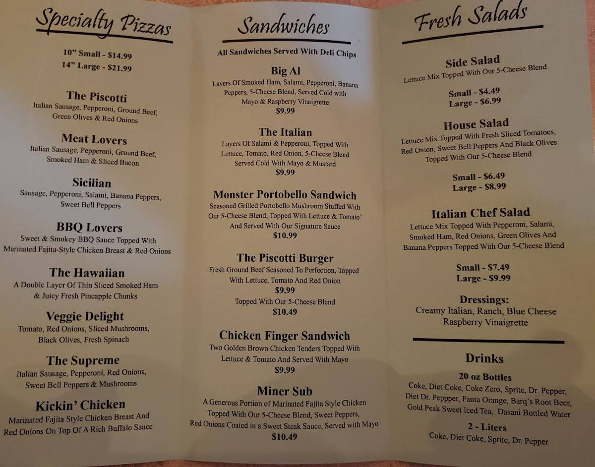 Menu at Piscotti's Pizza pizzeria, Rolla