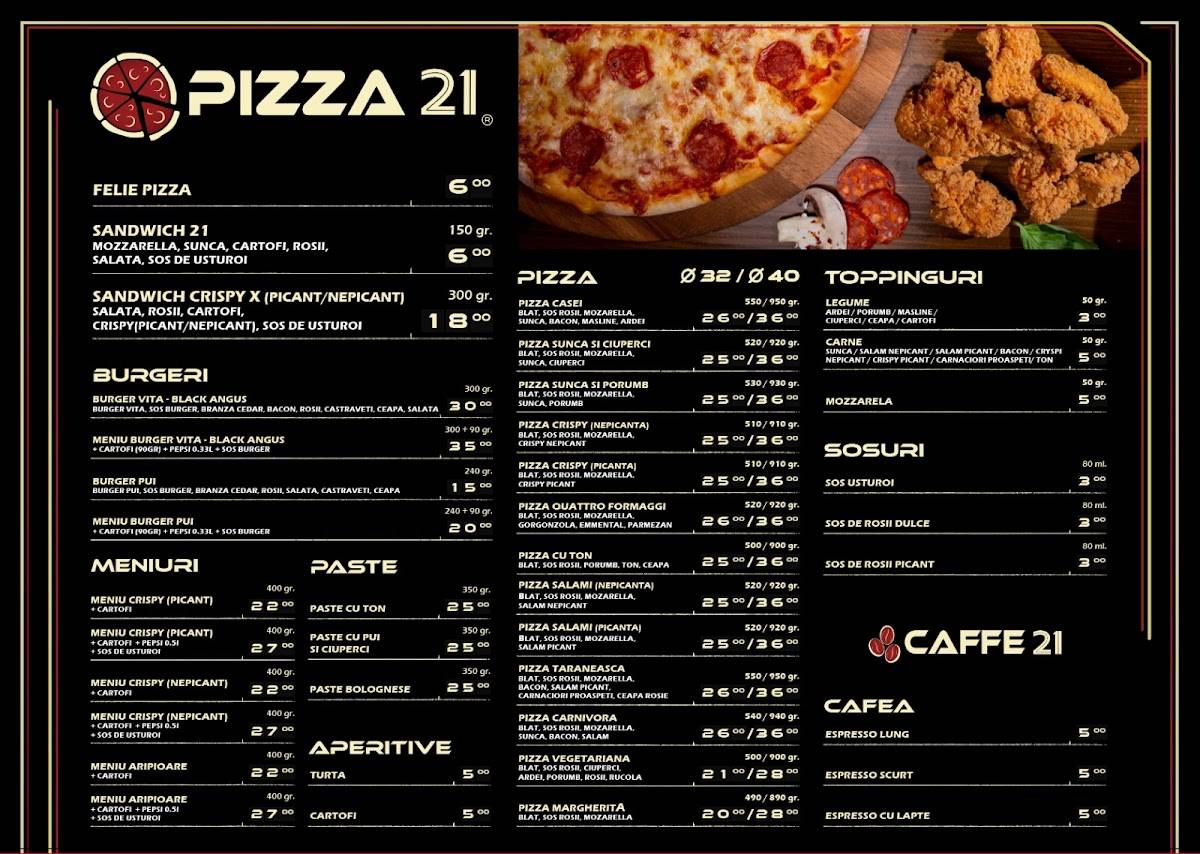 Menu at Pizza 21, Roman, Strada Tineretului 22