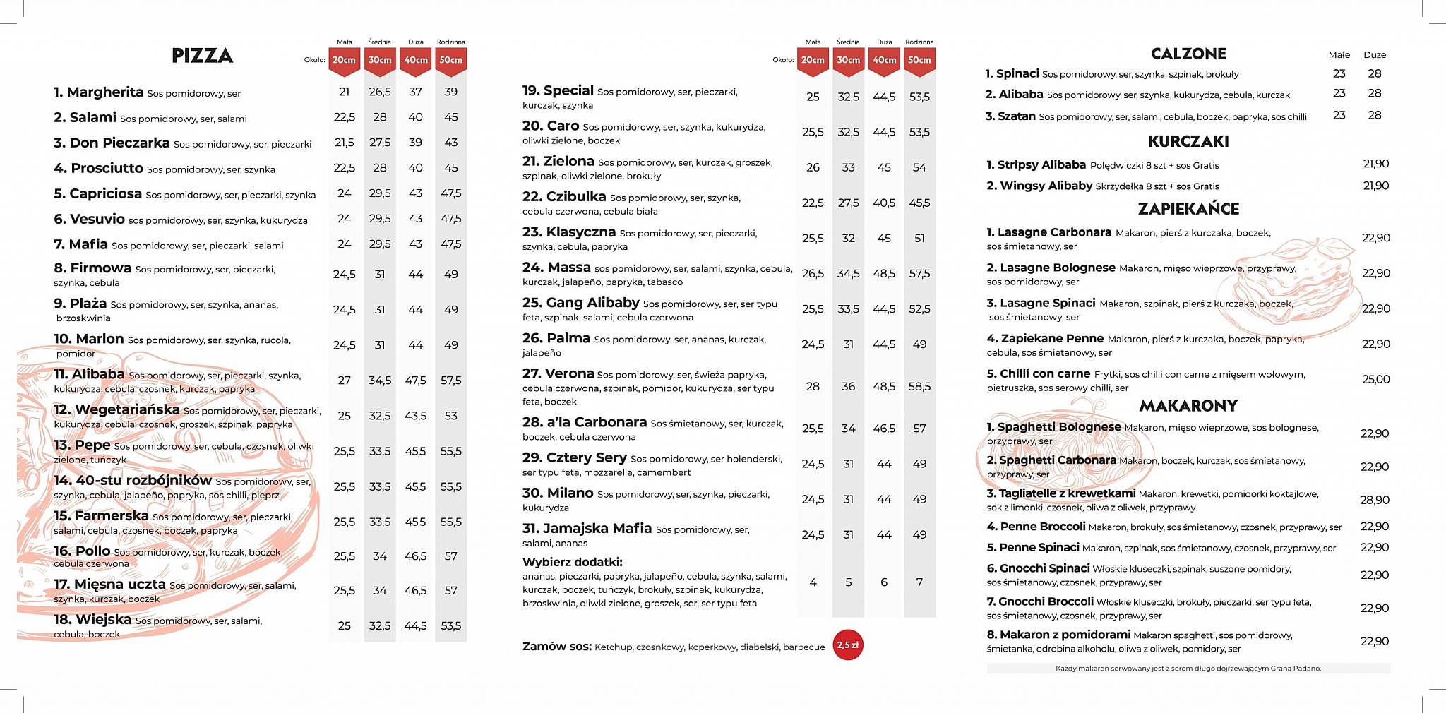 Menu at Pizzeria Alibaba Ozimek, Ozimek