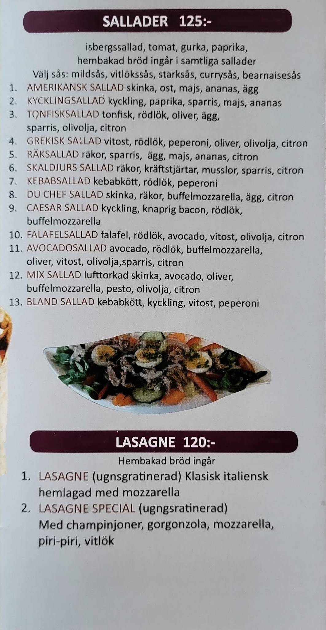 Menu at Pizzeria Ferrari, Mölnlycke