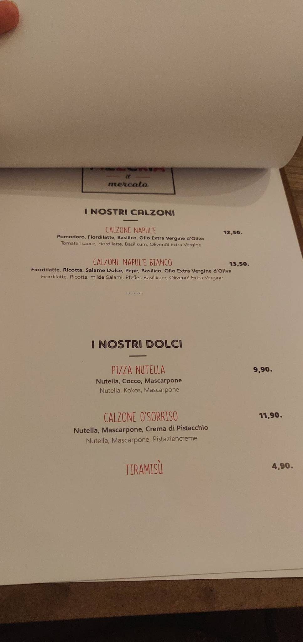 Speisekarte von Pizzeria Il Mercato, Wien