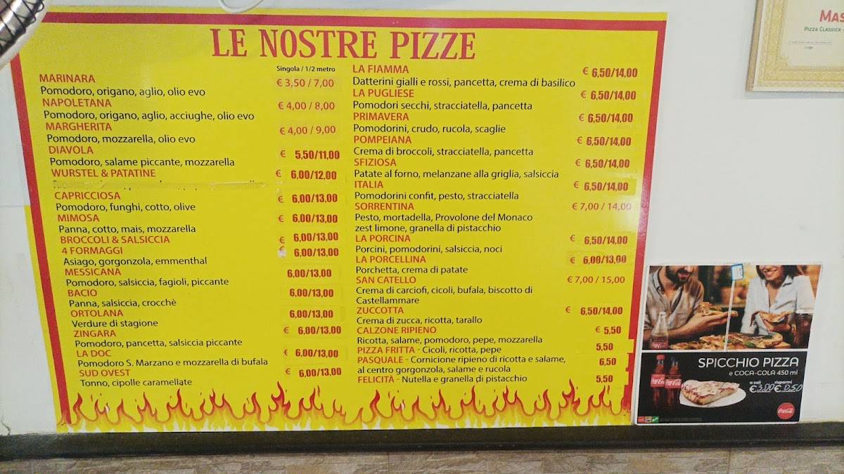Speisekarte von Pizzeria Rosticceria La Fiamma, Pompei