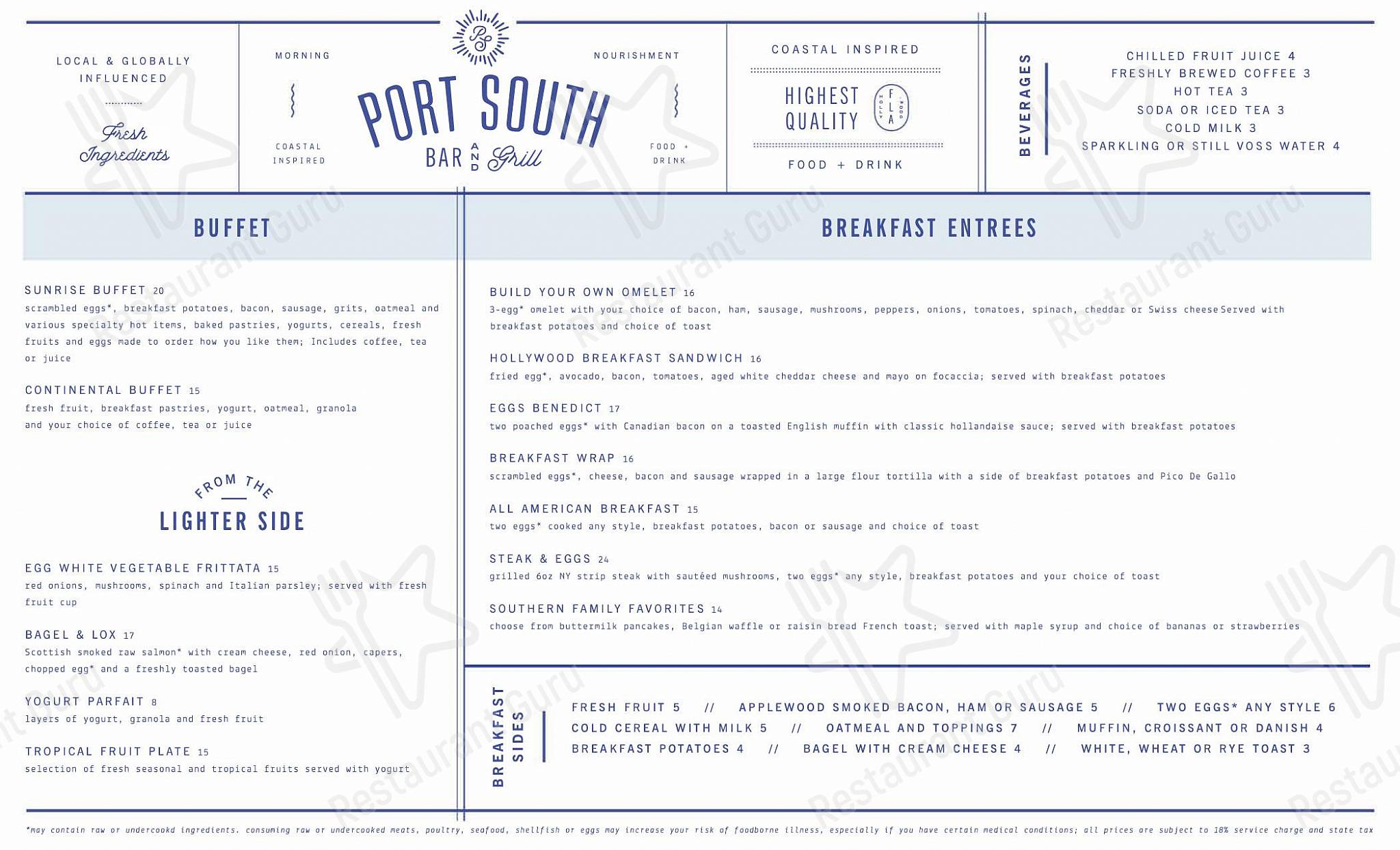 Menu at Port South Bar & Grill, Hollywood