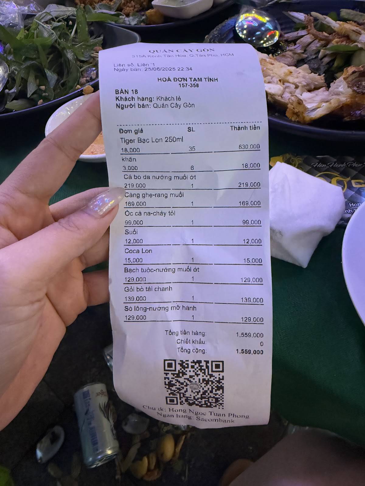 Menu at Quán Cây Gòn restaurant, Ho Chi Minh City, 315 Đ. Kênh Tân Hóa