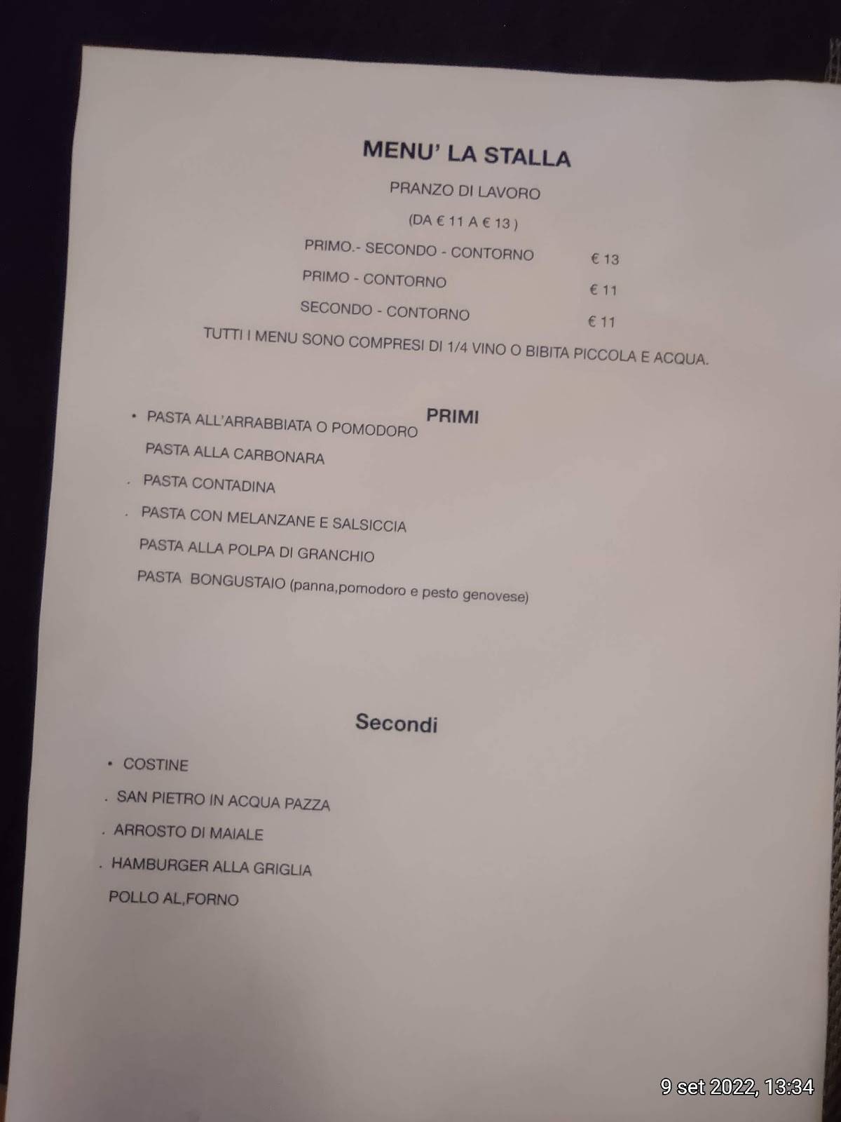 Menu da RISTORANTE BRACERIA PIZZERIA LA STALLA, Cerese
