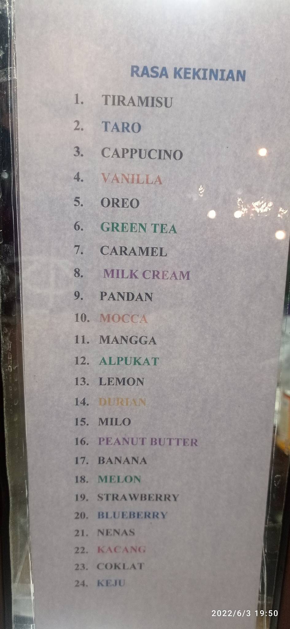 Carta del restaurante ROTI BAKAR KEKINIAN, Banda Aceh
