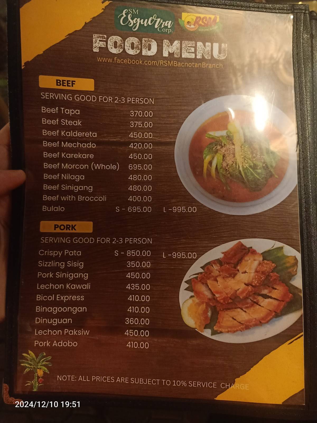 Menu at RSM Calamba- Bacnotan Branch restaurant, Calamba, Bacnotan Rd