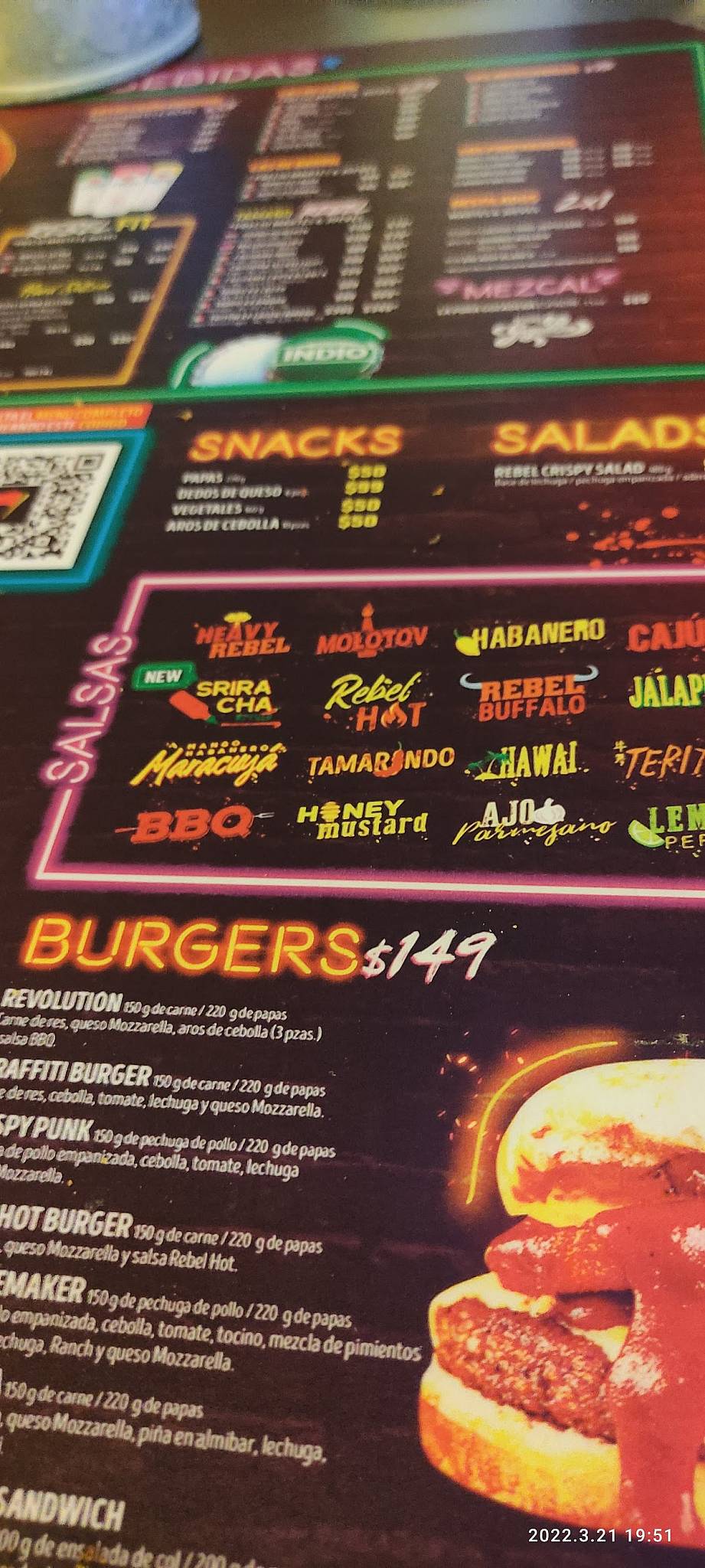 Carta del restaurante Rebel Wings, Ciudad del México, Vasco del Quiroga ...