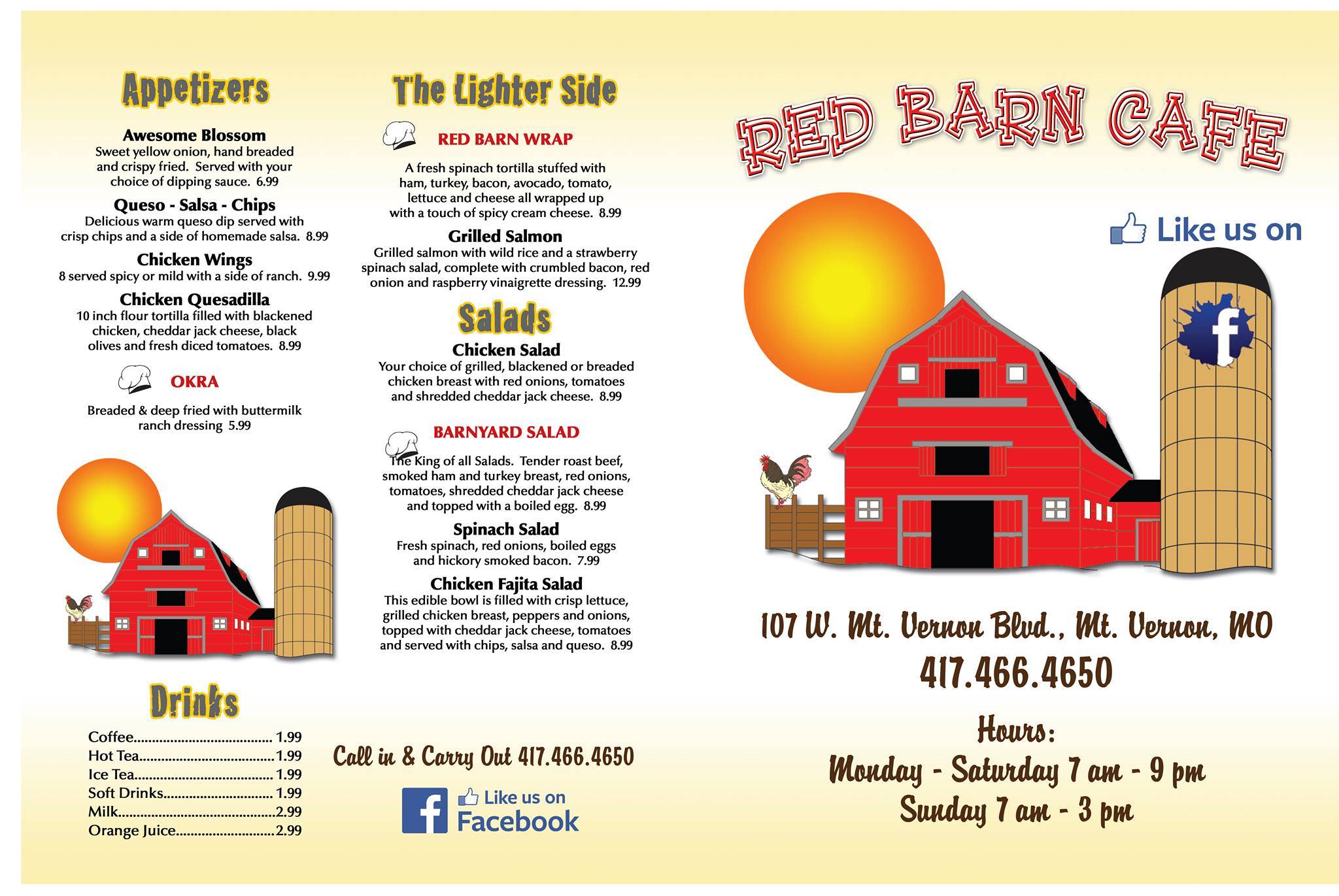 Menu at Red Barn Cafe, Mount Vernon, 107 W Mount Vernon Blvd