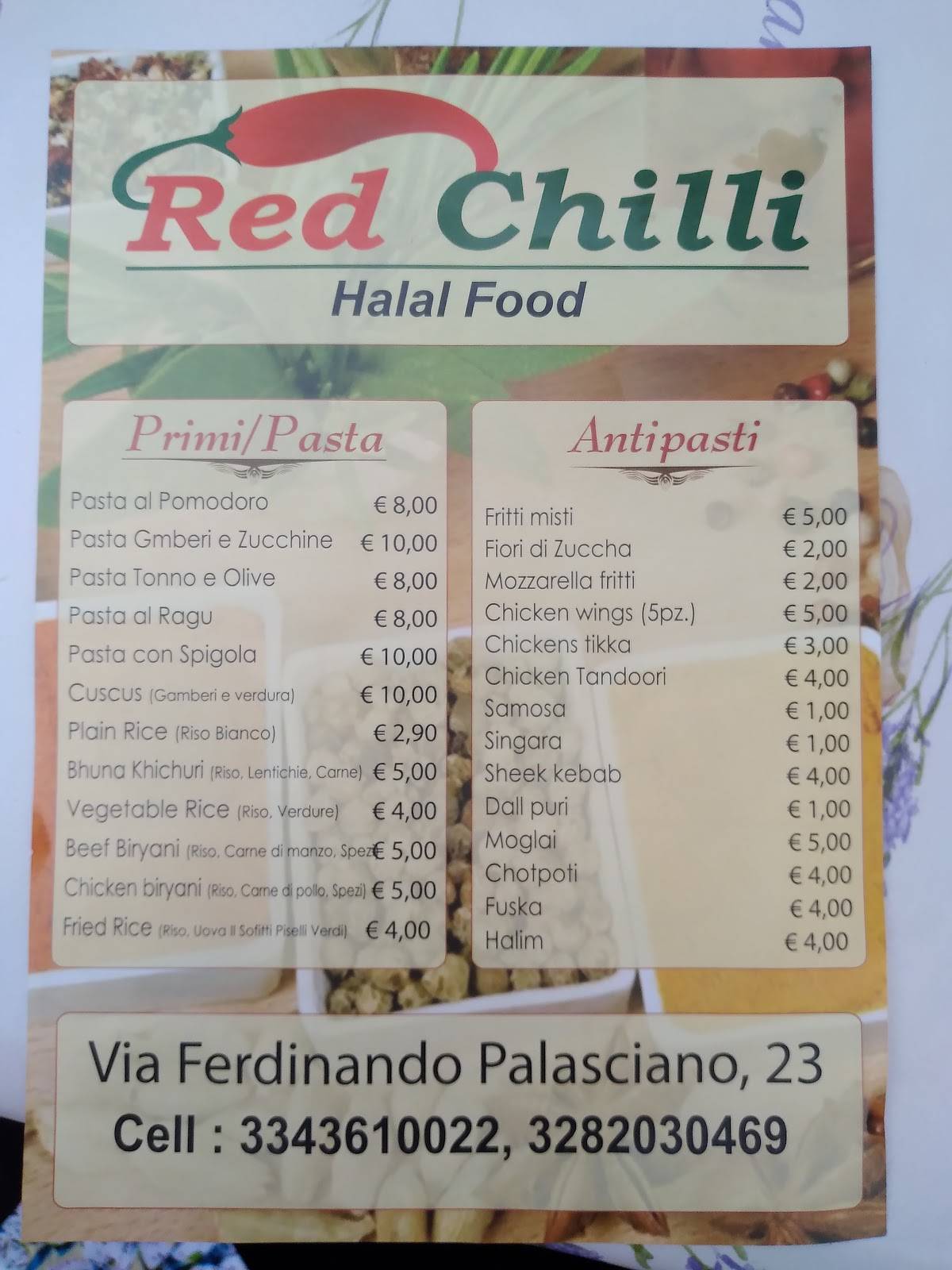 Menu au Red Chilli Restaurant, Rome
