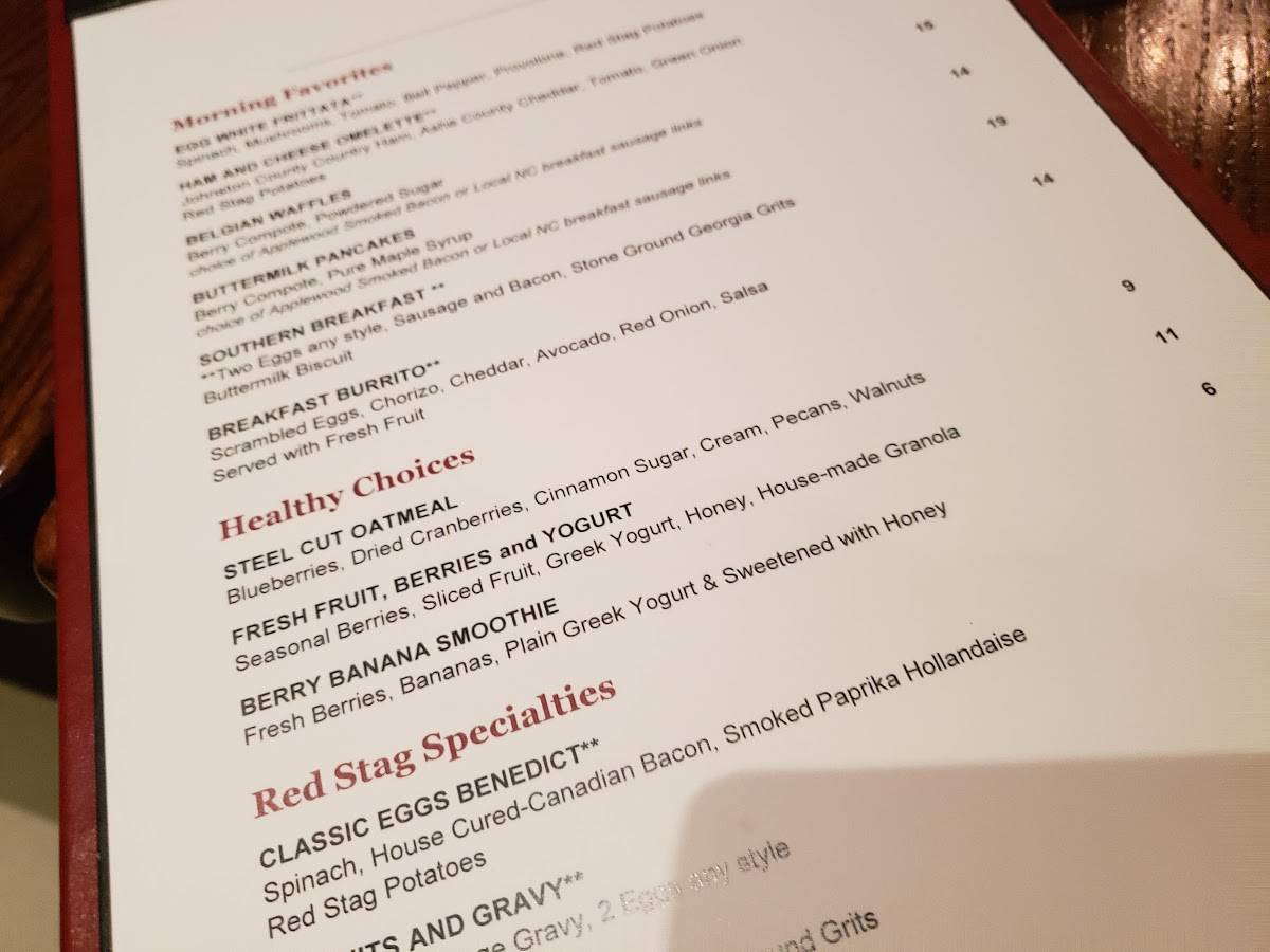 Menu at Red Stag Grill restaurant, Asheville