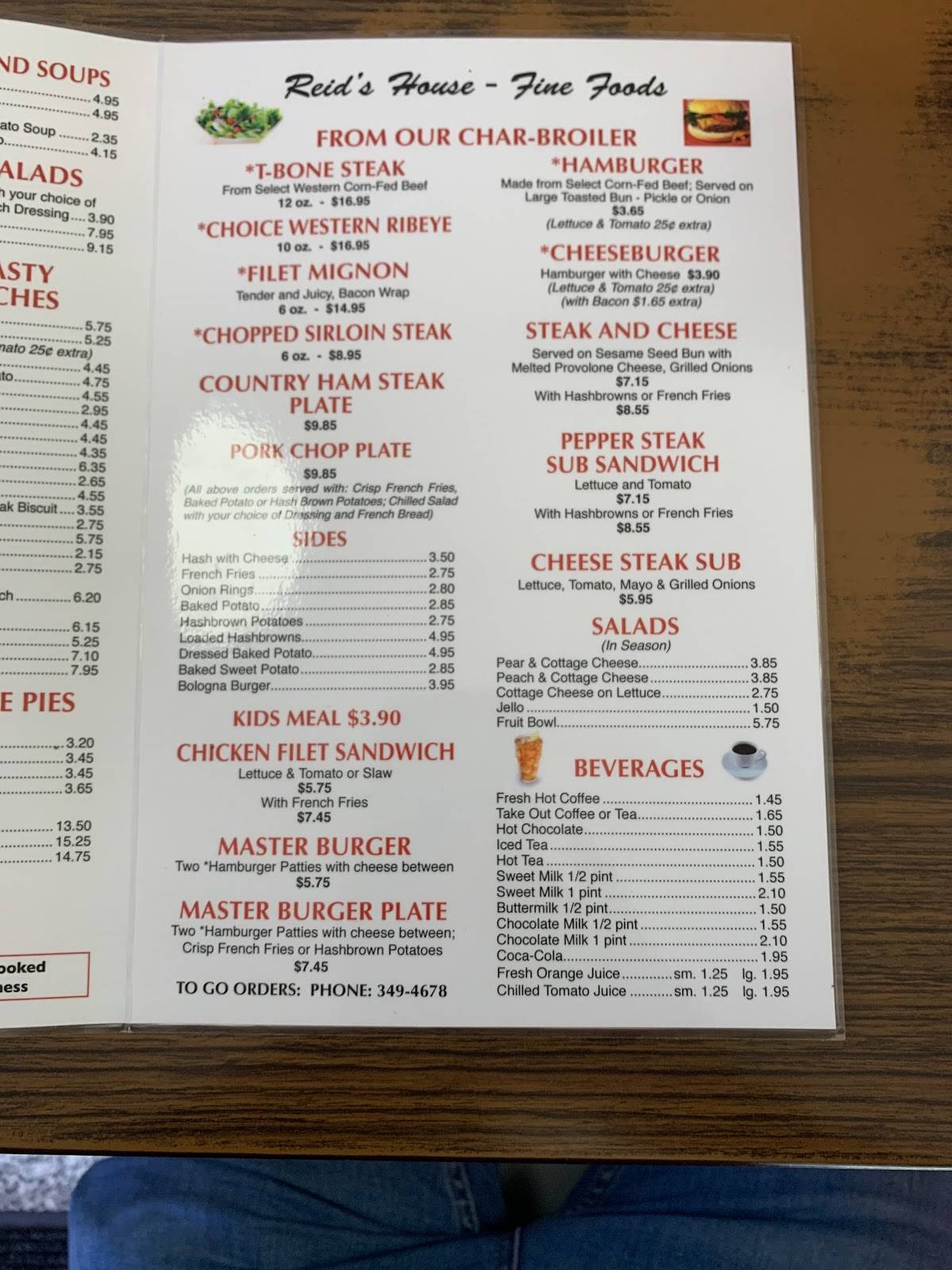 Menu at Reid's House Restaurant, Reidsville