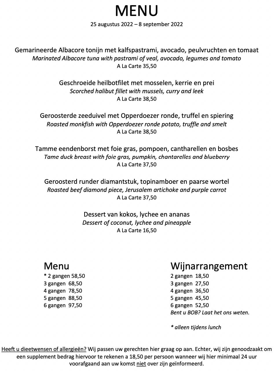 Menu at Restaurant Aim, Loosdrecht