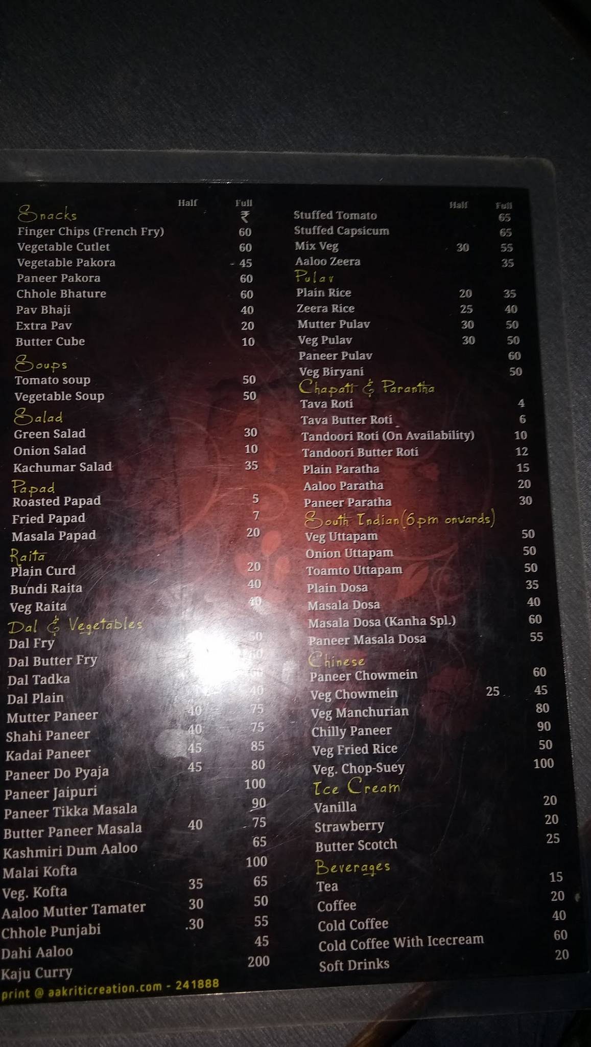 Menu at Restaurant Kanha (Since 2005), Chhatarpur