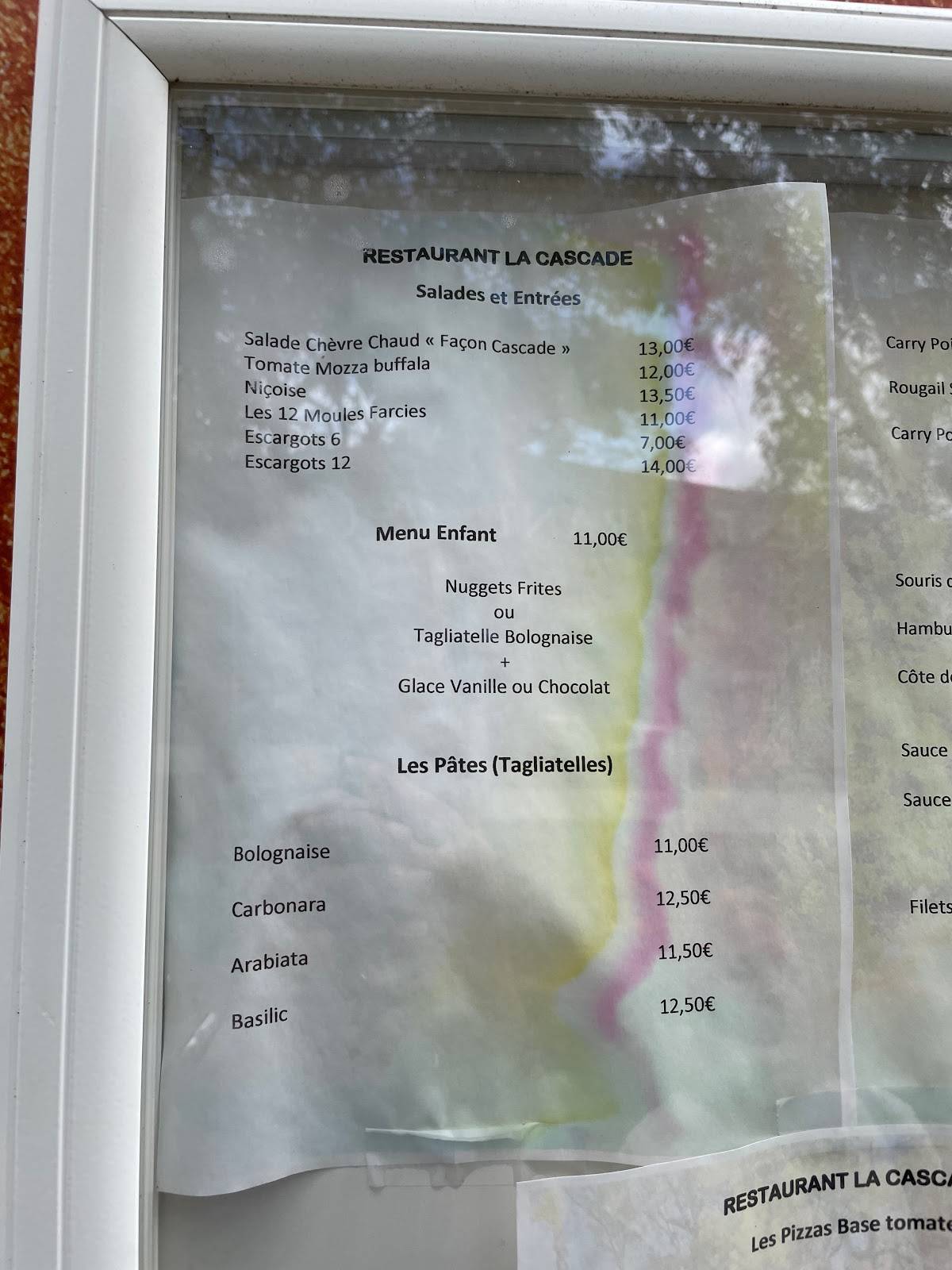 Menu au Restaurant La Cascade, Sillans-la-Cascade