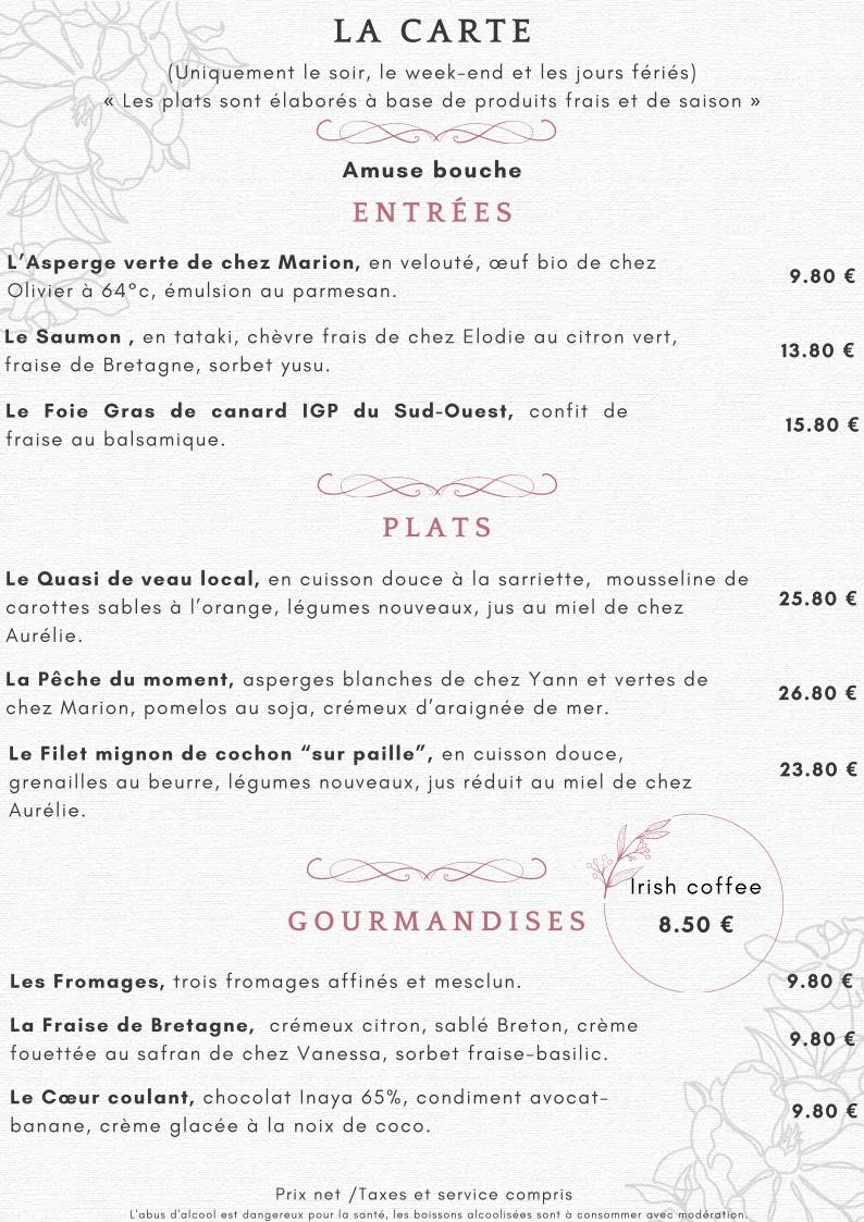 Menu au Restaurant Le Jardin Gourmand, Guingamp