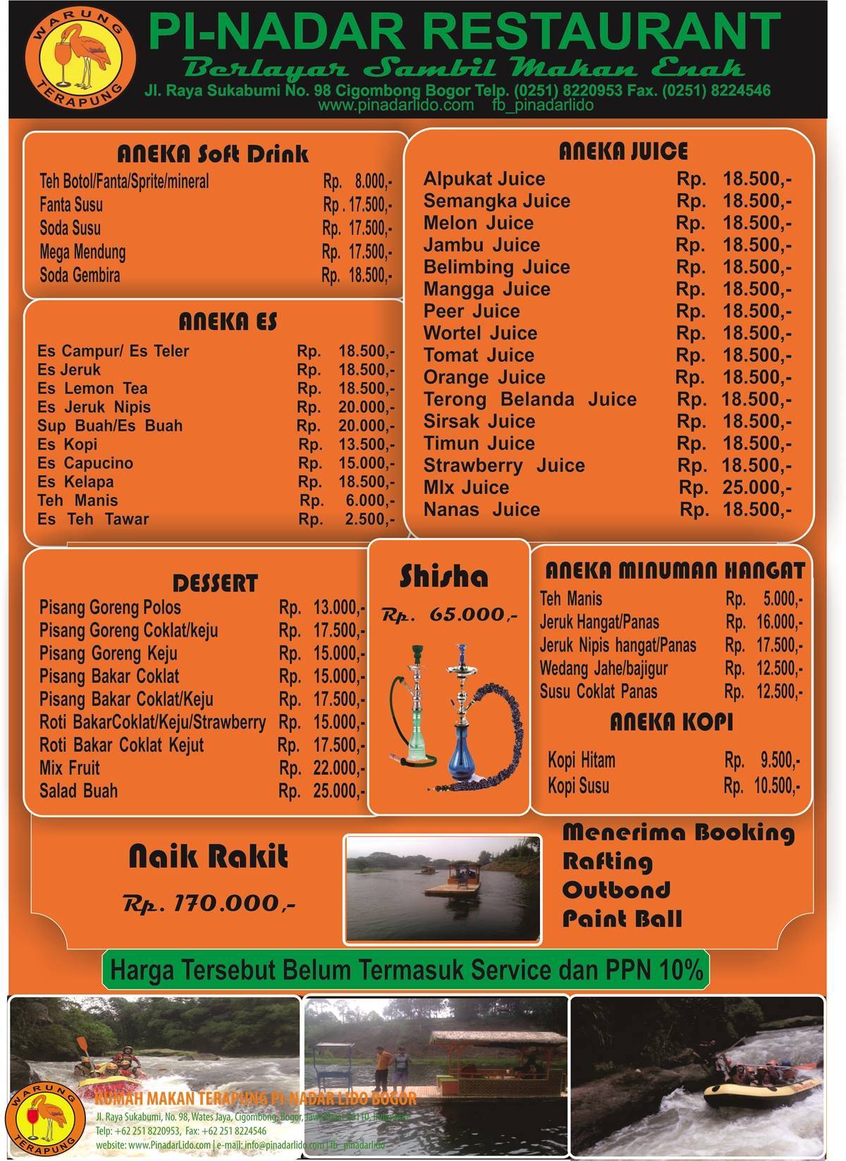 Menu at Rumah Makan Terapung Pinadar Lido restaurant, Cigombong