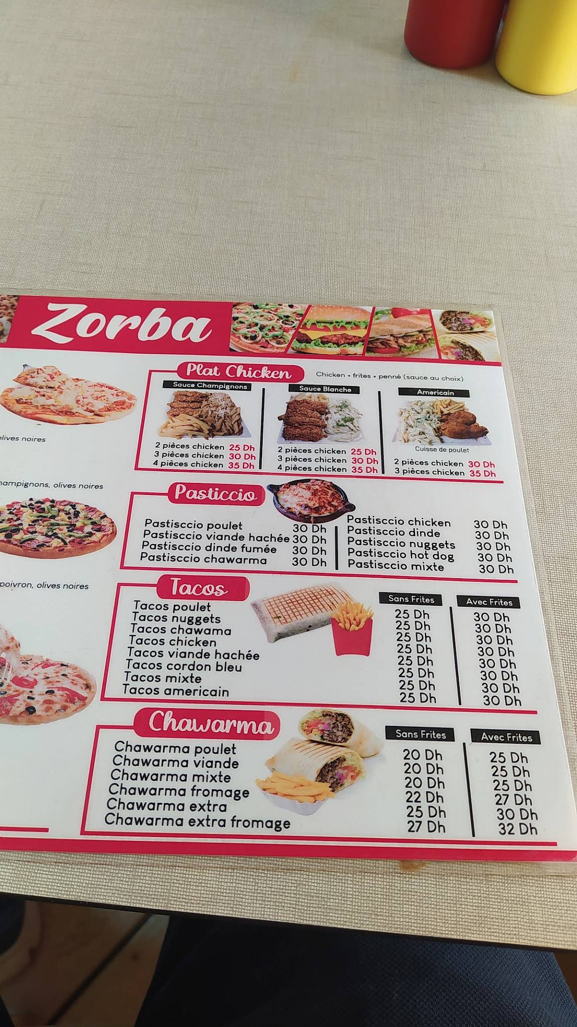 Menu au Restaurant zorba, Casablanca