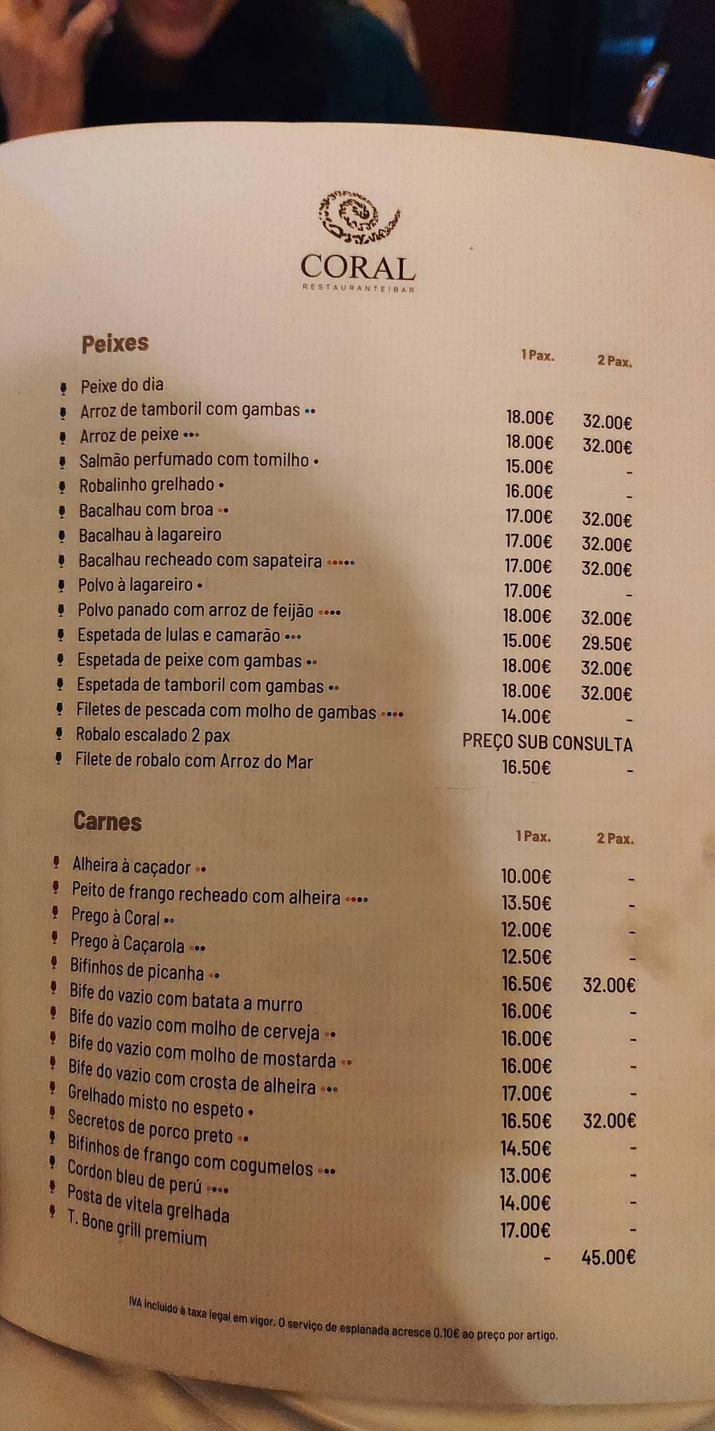 Menu em Restaurante Coral, Viana do Castelo
