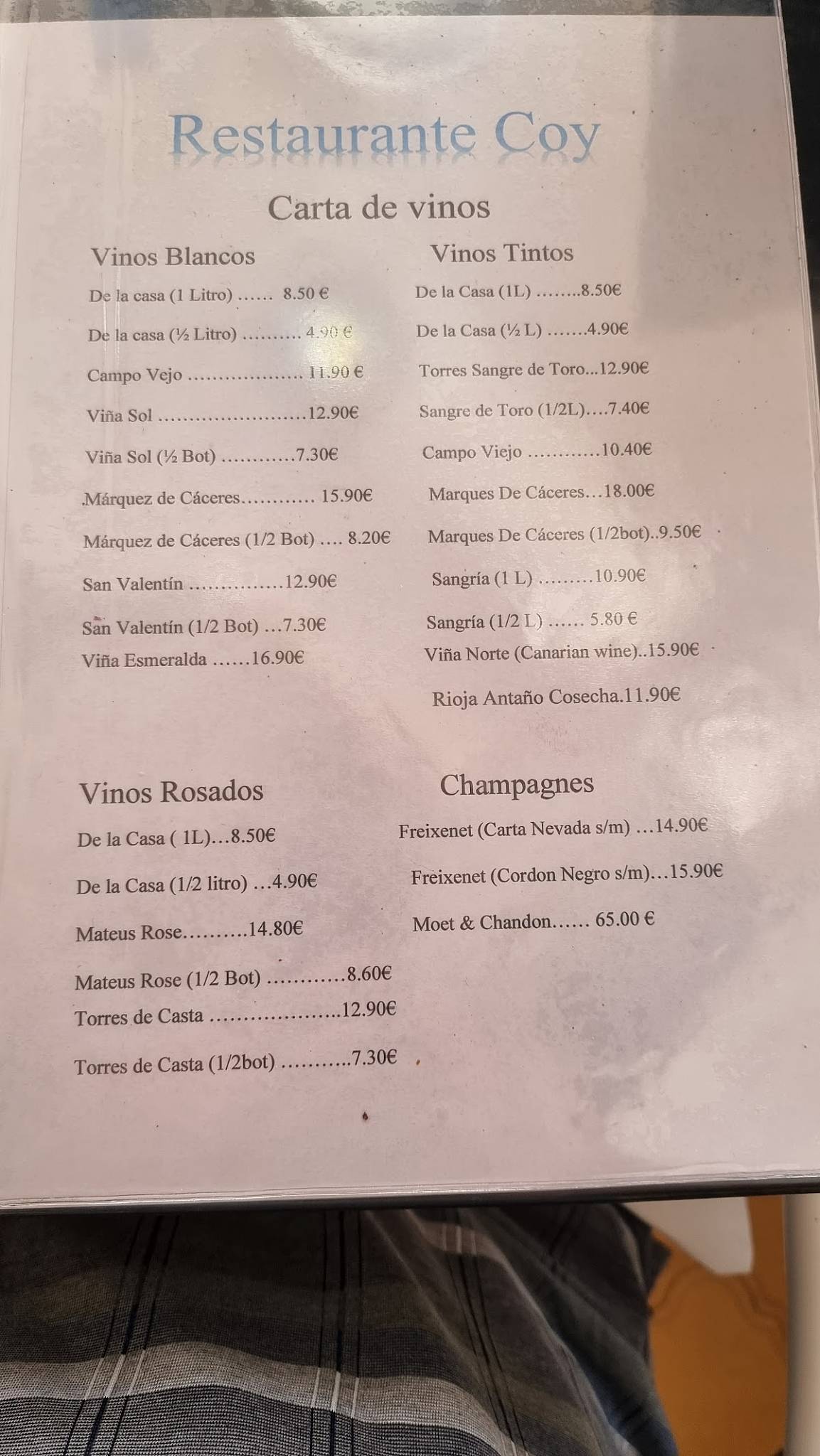 Menu at Restaurante Coy, Los Cristianos