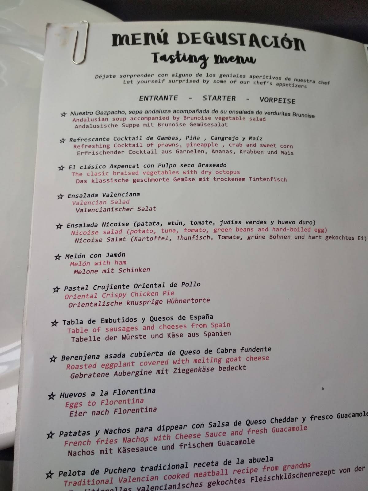 Carta de Resto Bar El Quijote, Orba