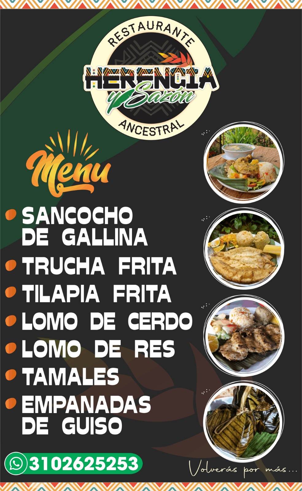 Carta de Restaurante herencia y sazon ancestral, Colombia
