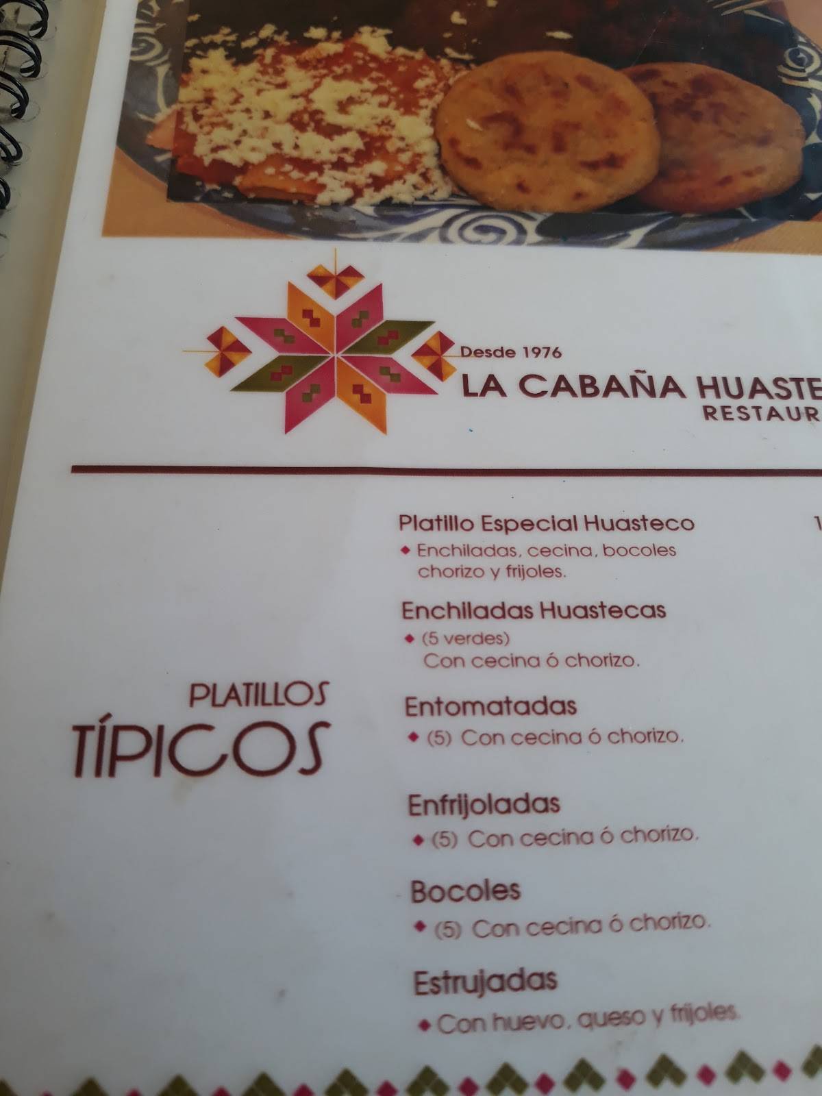 Menu at Restaurante la Cabaña Huasteca, San Luis Potosi