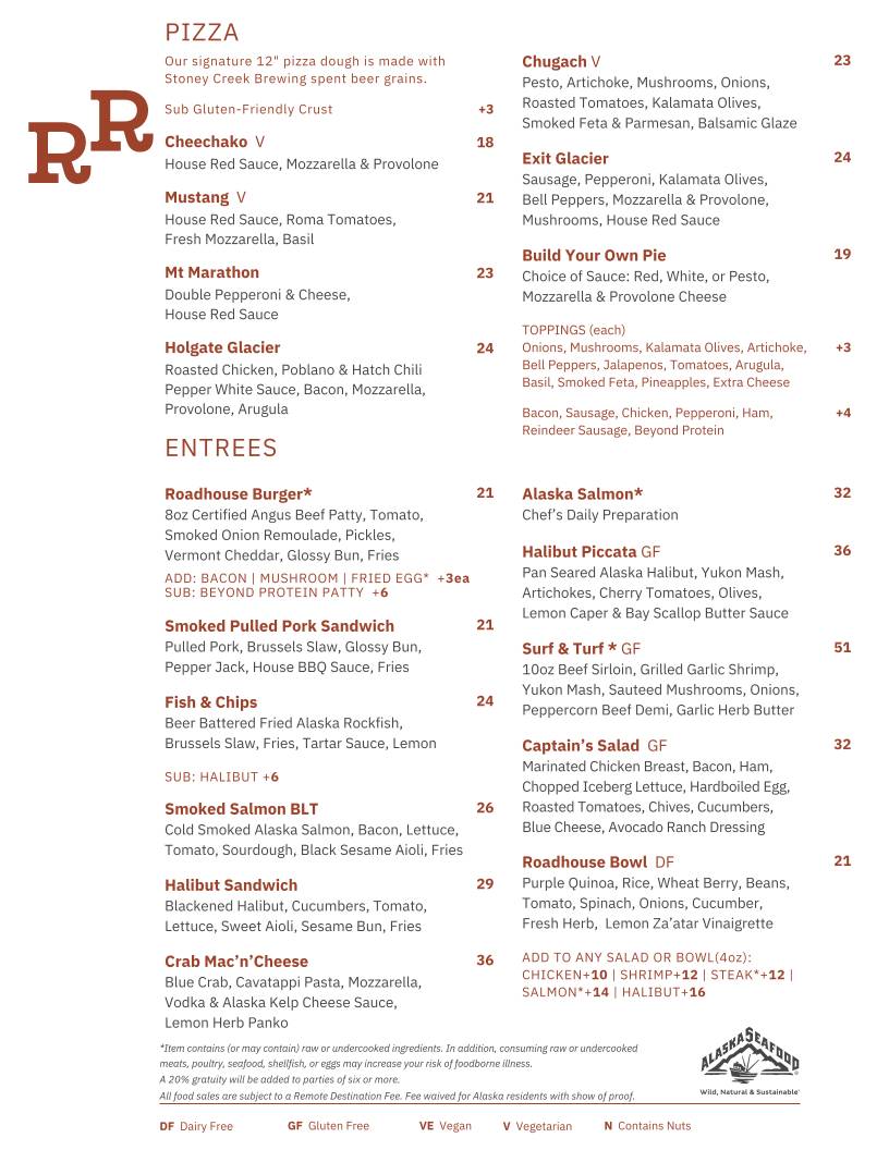 Menu at Resurrection Roadhouse restaurant, Seward, Herman Leirer Rd
