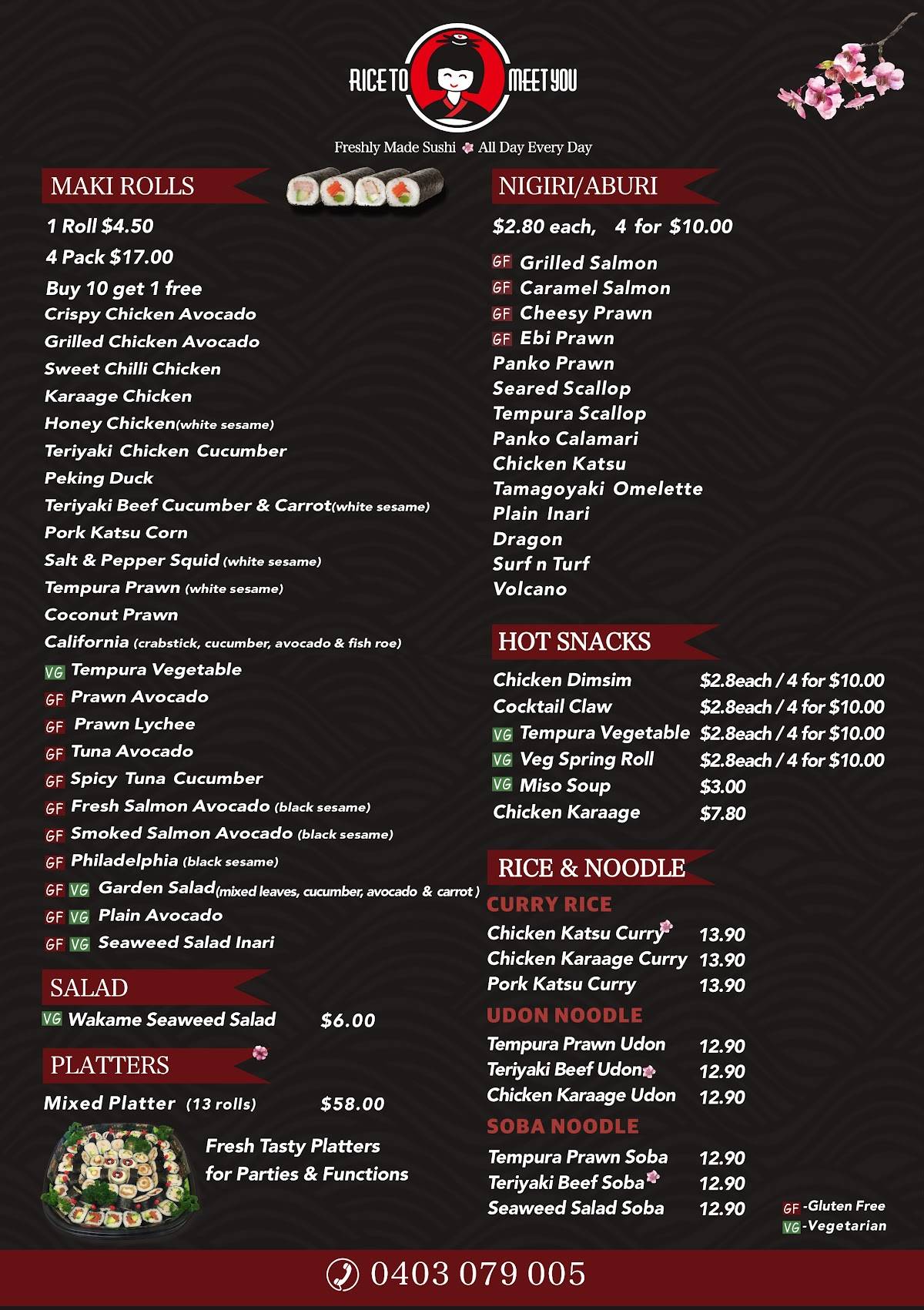 Menu at Rice to Meet You restaurant, Kin Kora