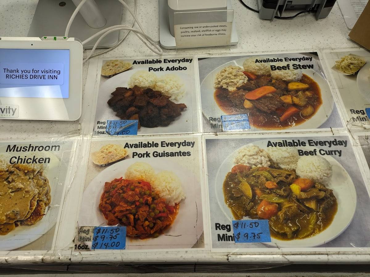 Menu at Richie's Drive Inn restaurant, Honolulu