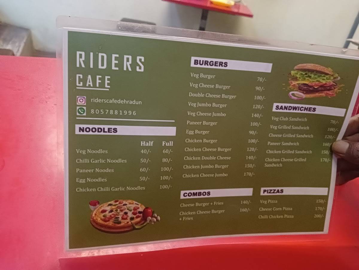 Menu at Riders Cafe, Dehradun