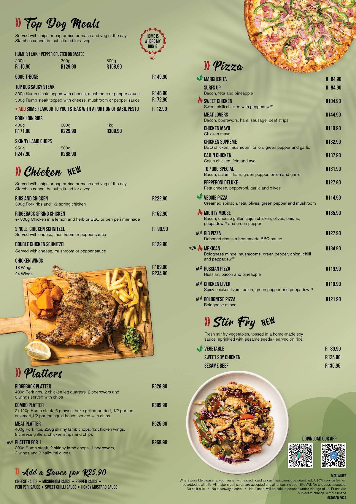 Menu at Ridgeback Village Restaurant, Pretoria, 129 South St